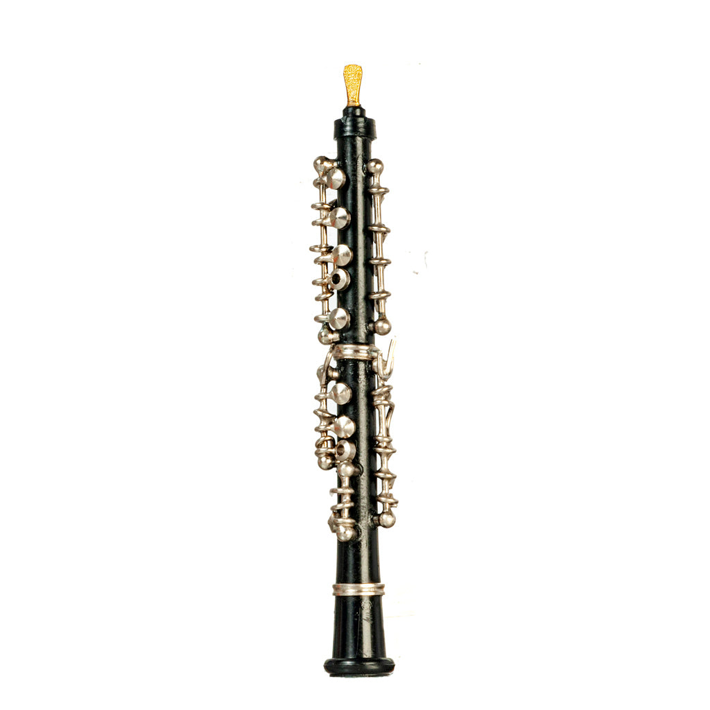 1 Inch Scale Dollhouse Miniature Black Oboe Musical Instrument with Ca ...